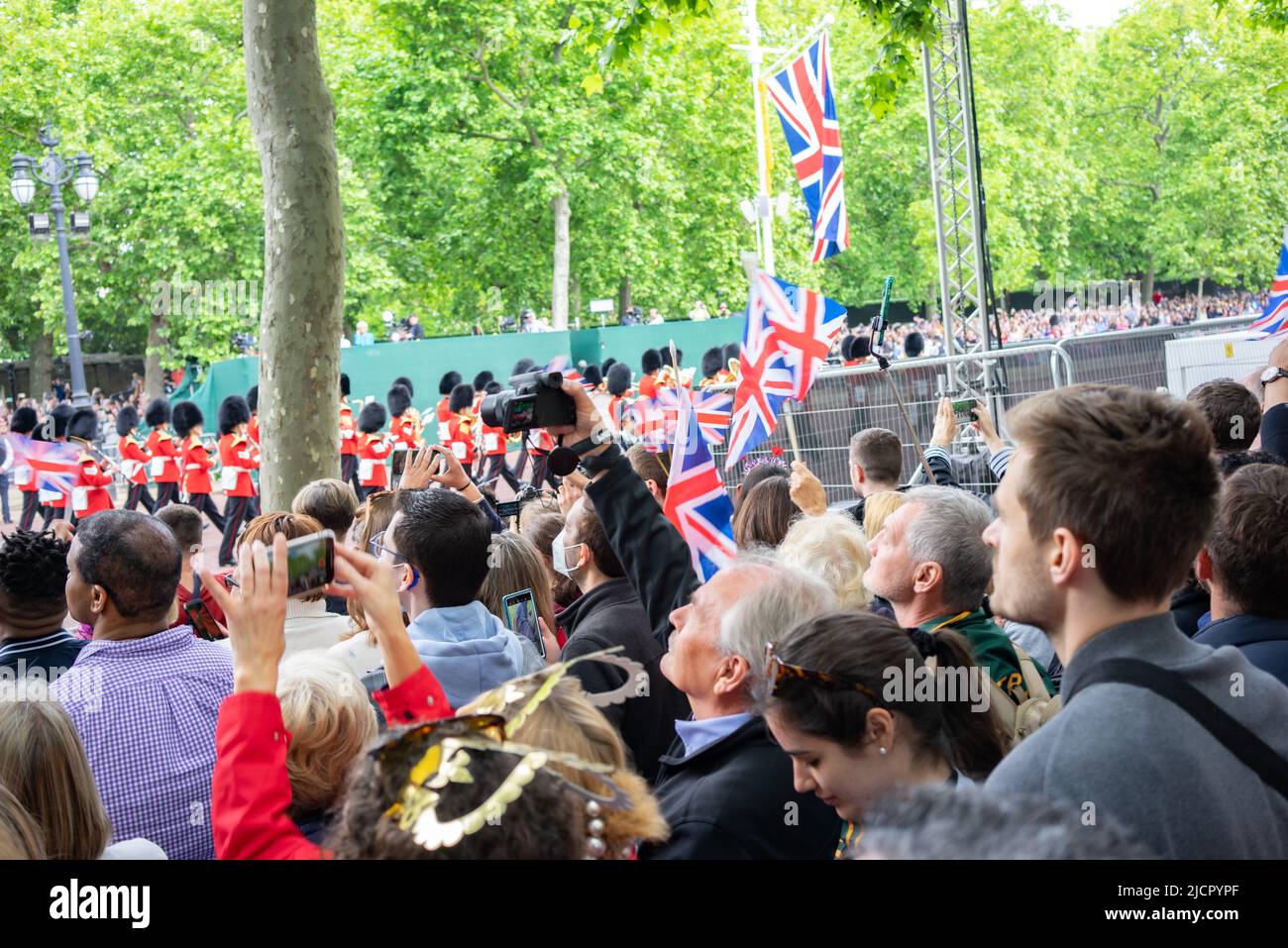 Crowd on The Mall in London, England recording The Platinum Jubilee ...