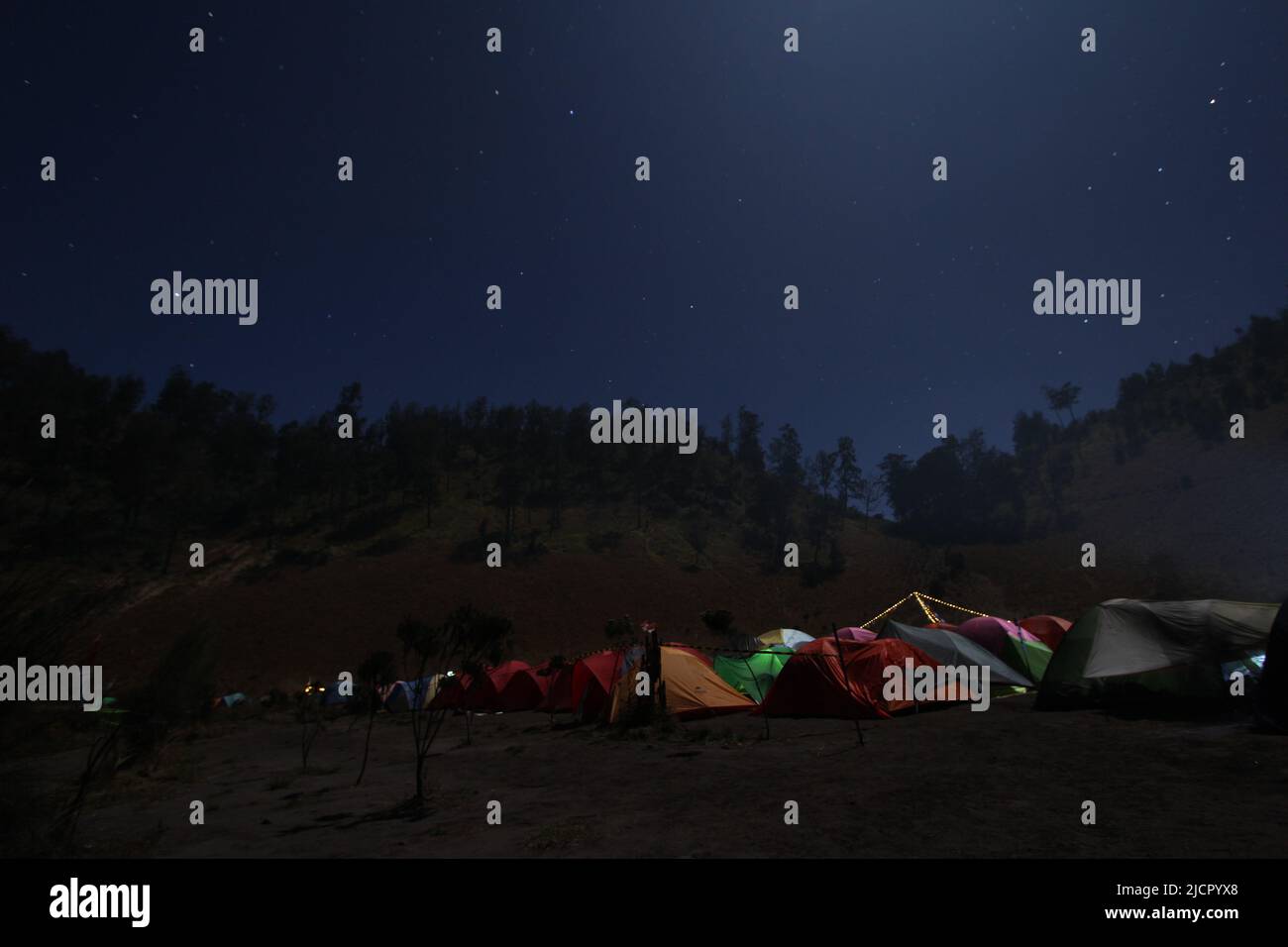 Ranu kumbolo camp site in the night, Bromo Tengger Semeru National Park ...