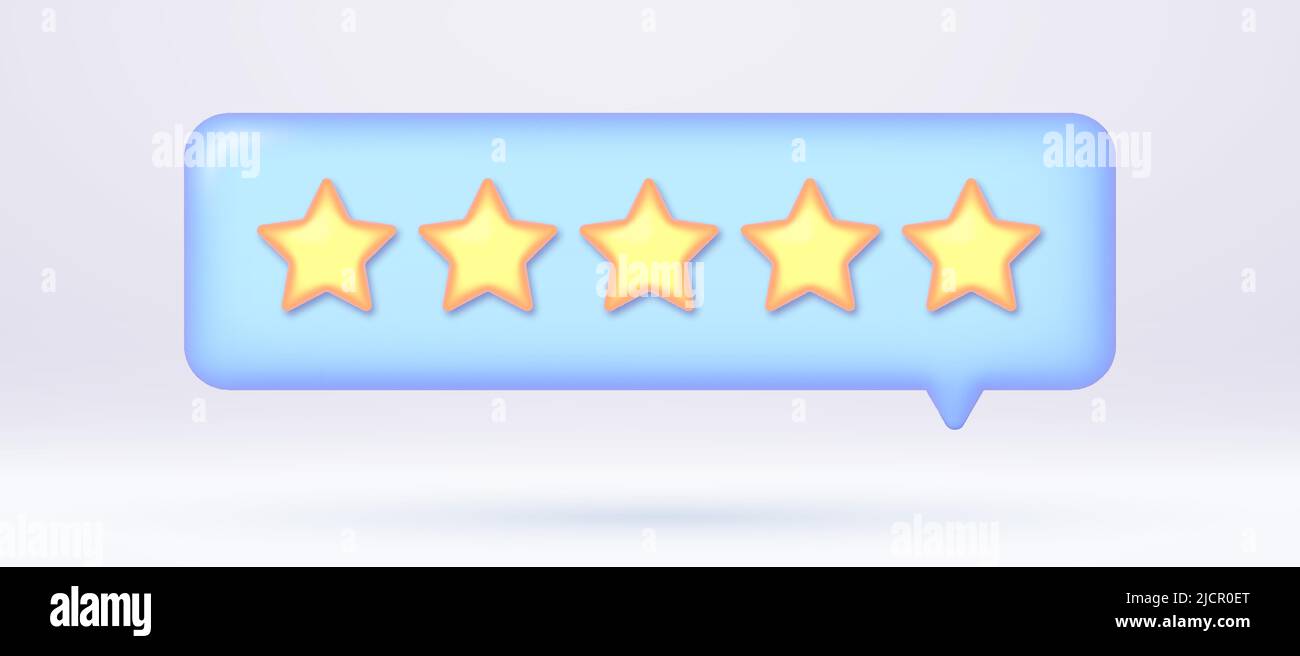 3d five star rating speech bubble isolated on gray background. Customer ...