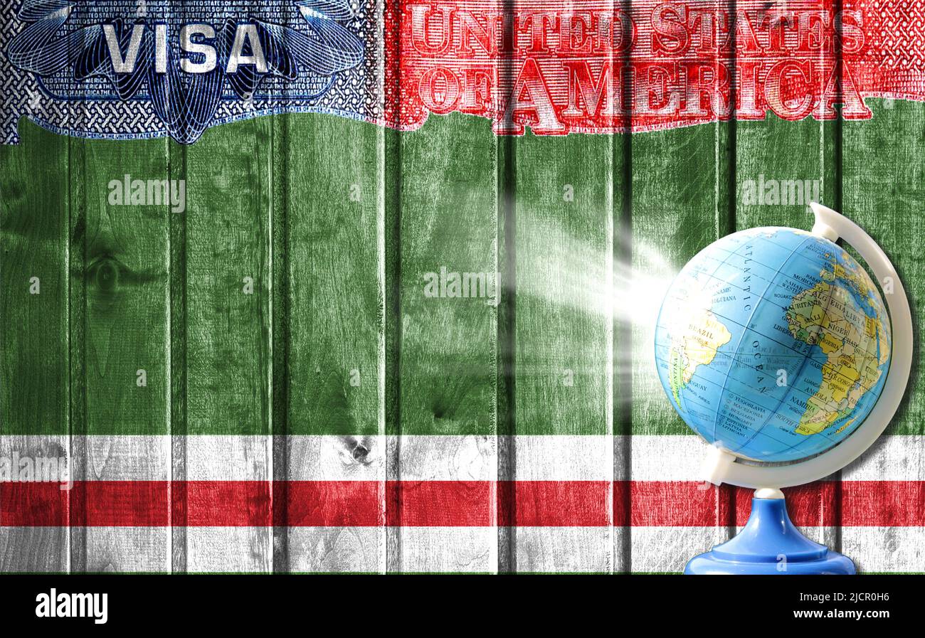 United States of America visa document, flag of Chechen Republic of ...