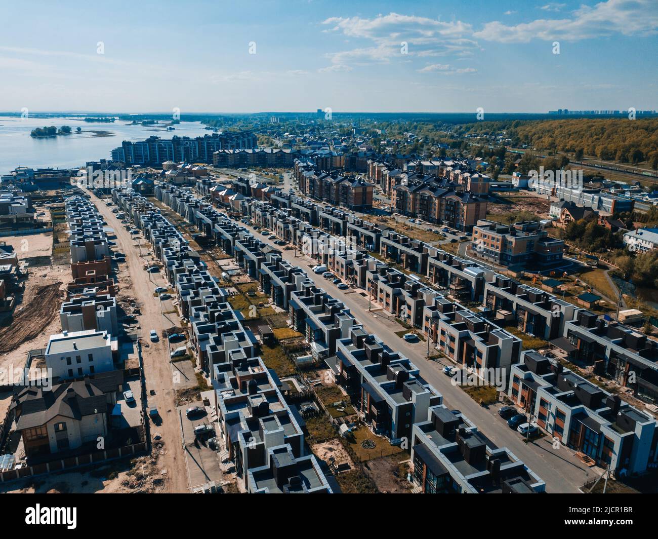 Aerial panorama view of the residential town area of beautiful suburb ...