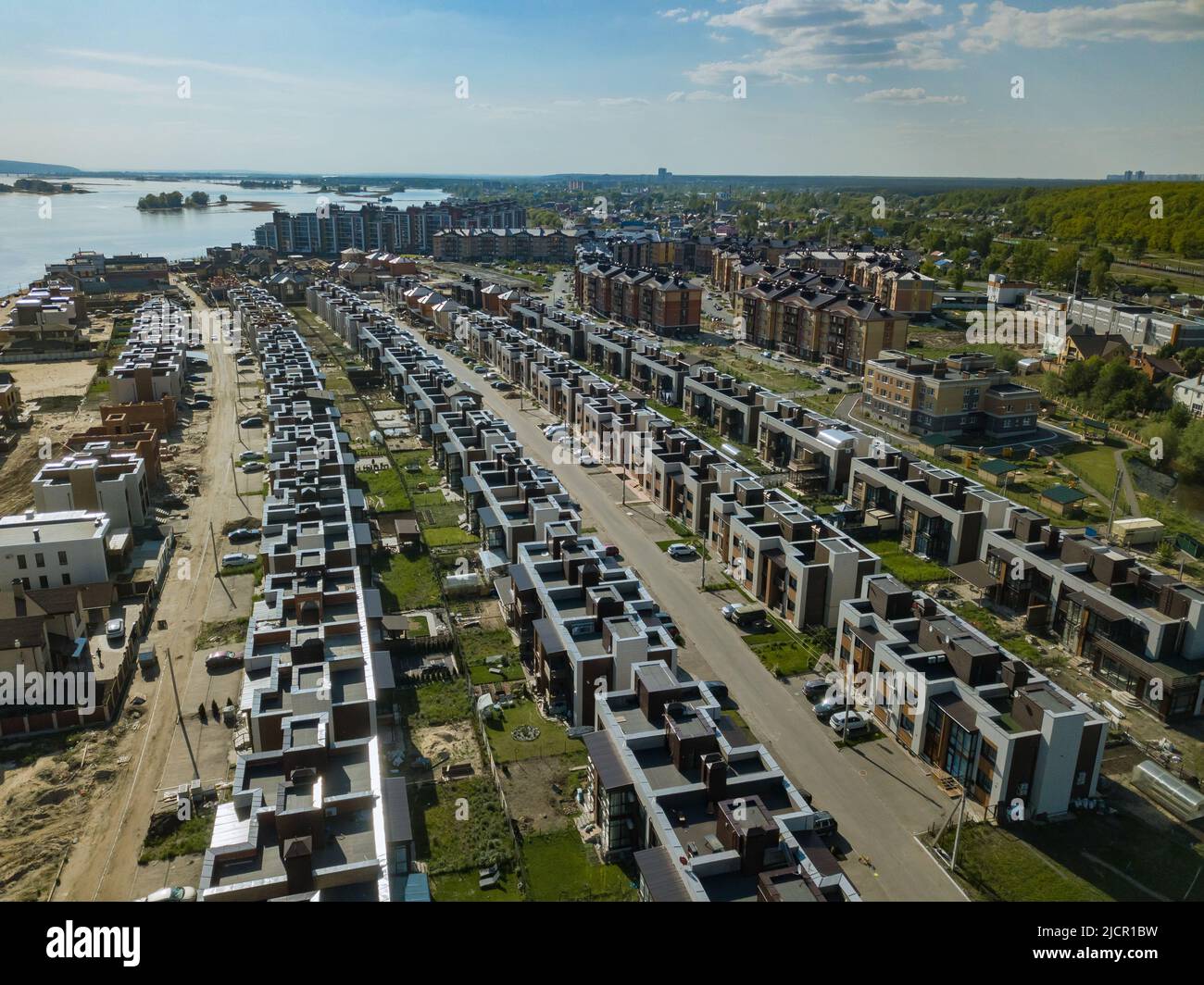 Aerial panorama view of the residential town area of beautiful suburb ...