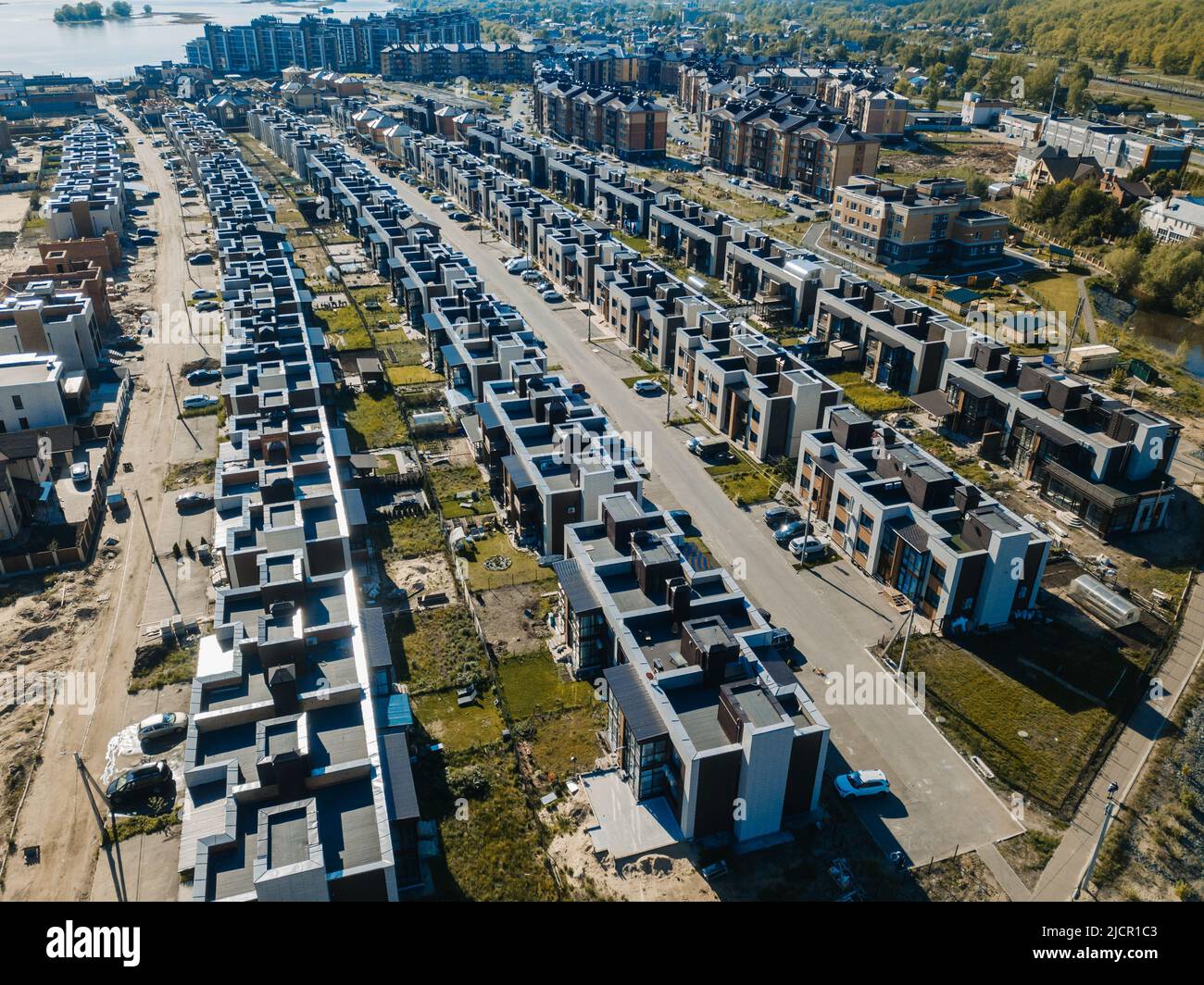 Aerial panorama view of the residential town area of beautiful suburb ...