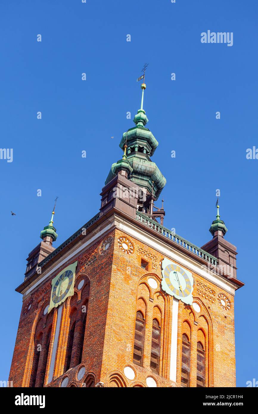 Red brick church tower in the center of the city of Gdansk Stock Photo ...