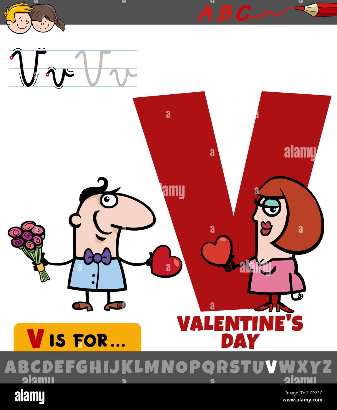 Educational cartoon illustration of letter V from alphabet with ...