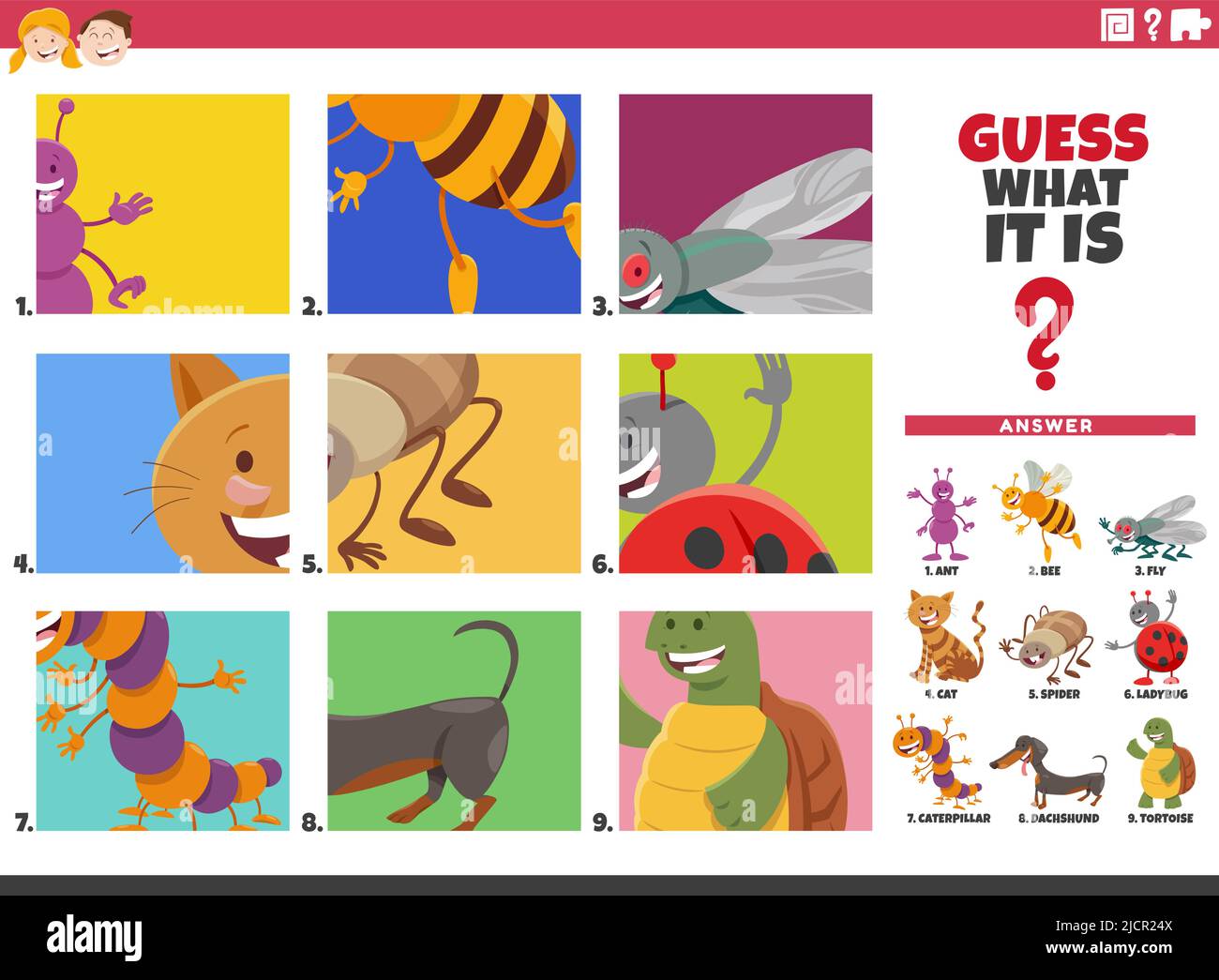 Cartoon illustration of educational game of guessing animals for ...