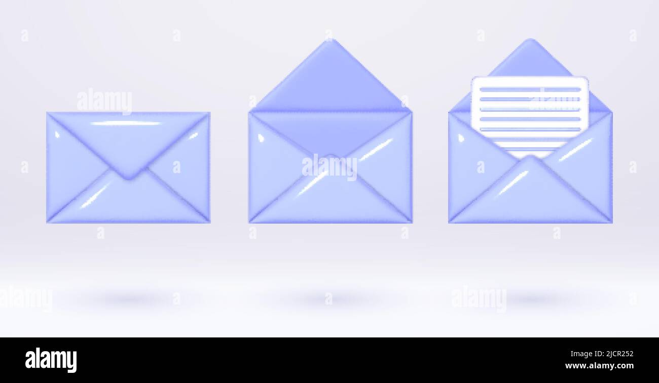 Blue 3d envelope in cartoon style with letter Stock Vector Image & Art ...