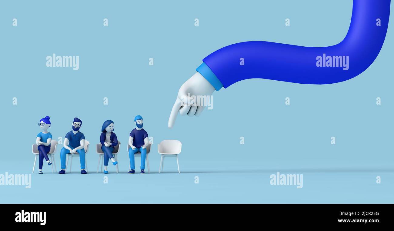 Hand pointing to an empty chair. Job vacancy concept. 3D Rendering ...