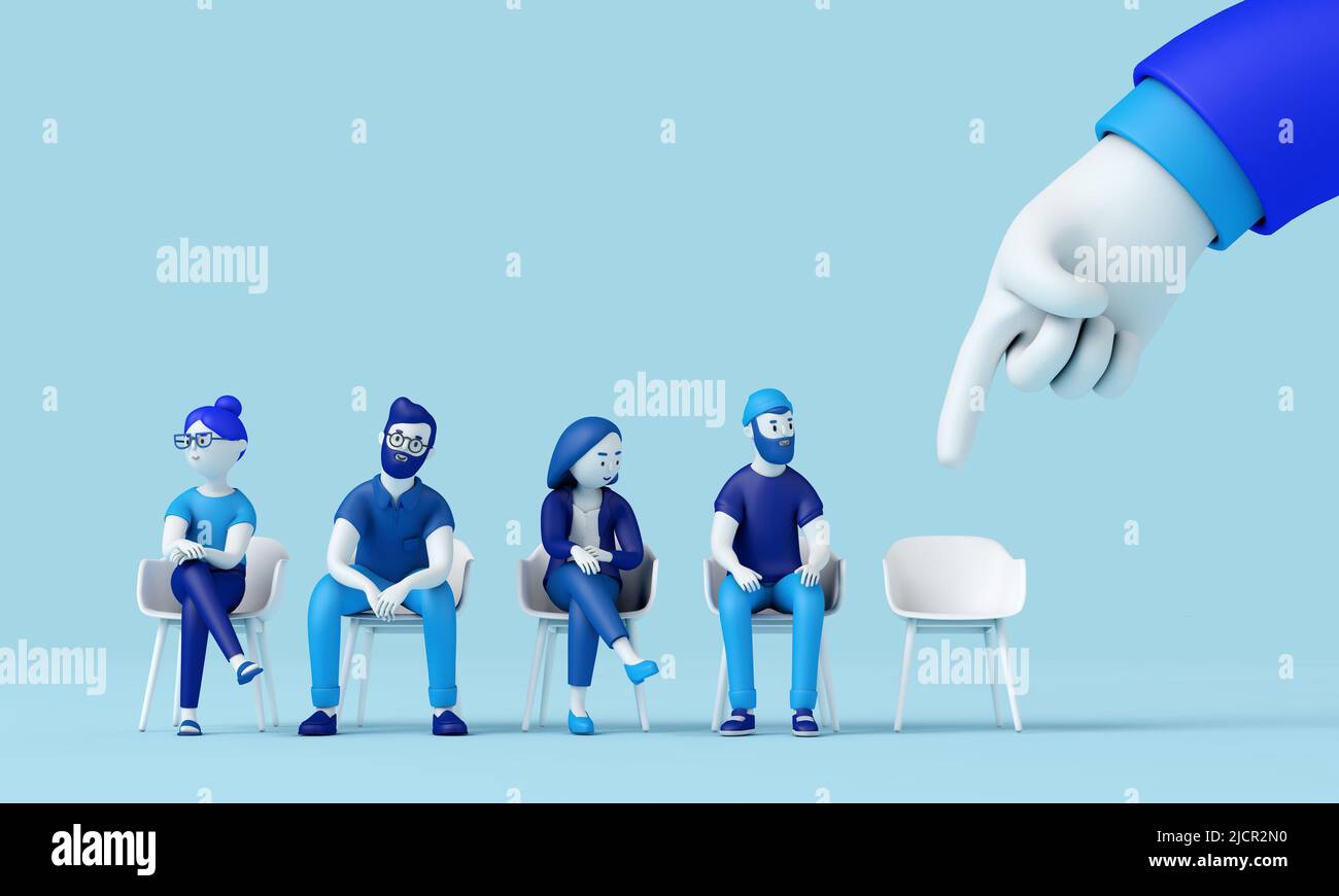 Hand pointing to an empty chair. Job vacancy concept. 3D Rendering ...