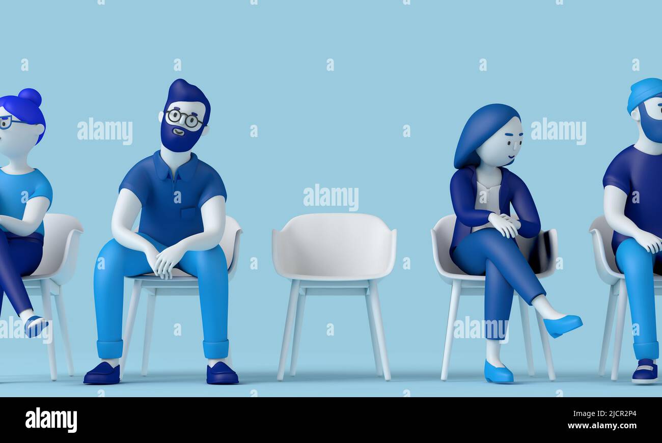 Business vacancy. Line of professional people with an empty chair. 3D ...