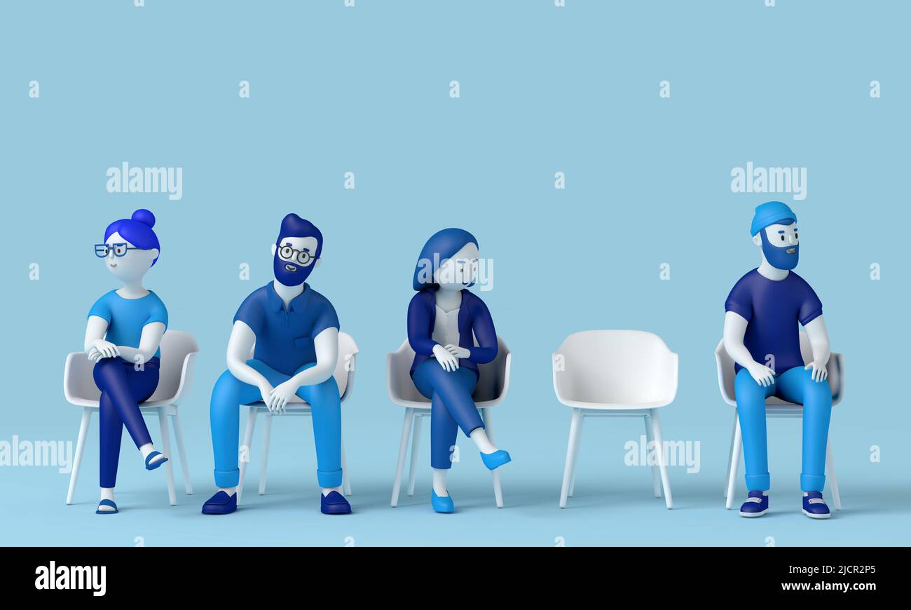 Business vacancy. Line of professional people with an empty chair. 3D ...