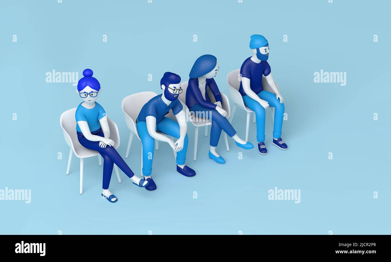 A team of professional people sitting in a line. 3D Rendering Stock ...
