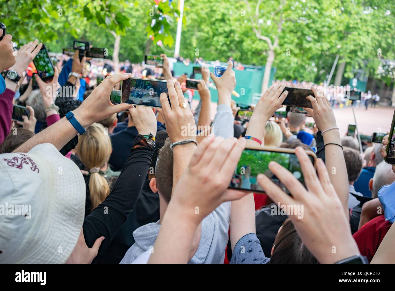 Crowd on The Mall in London, England recording The Platinum Jubilee ...