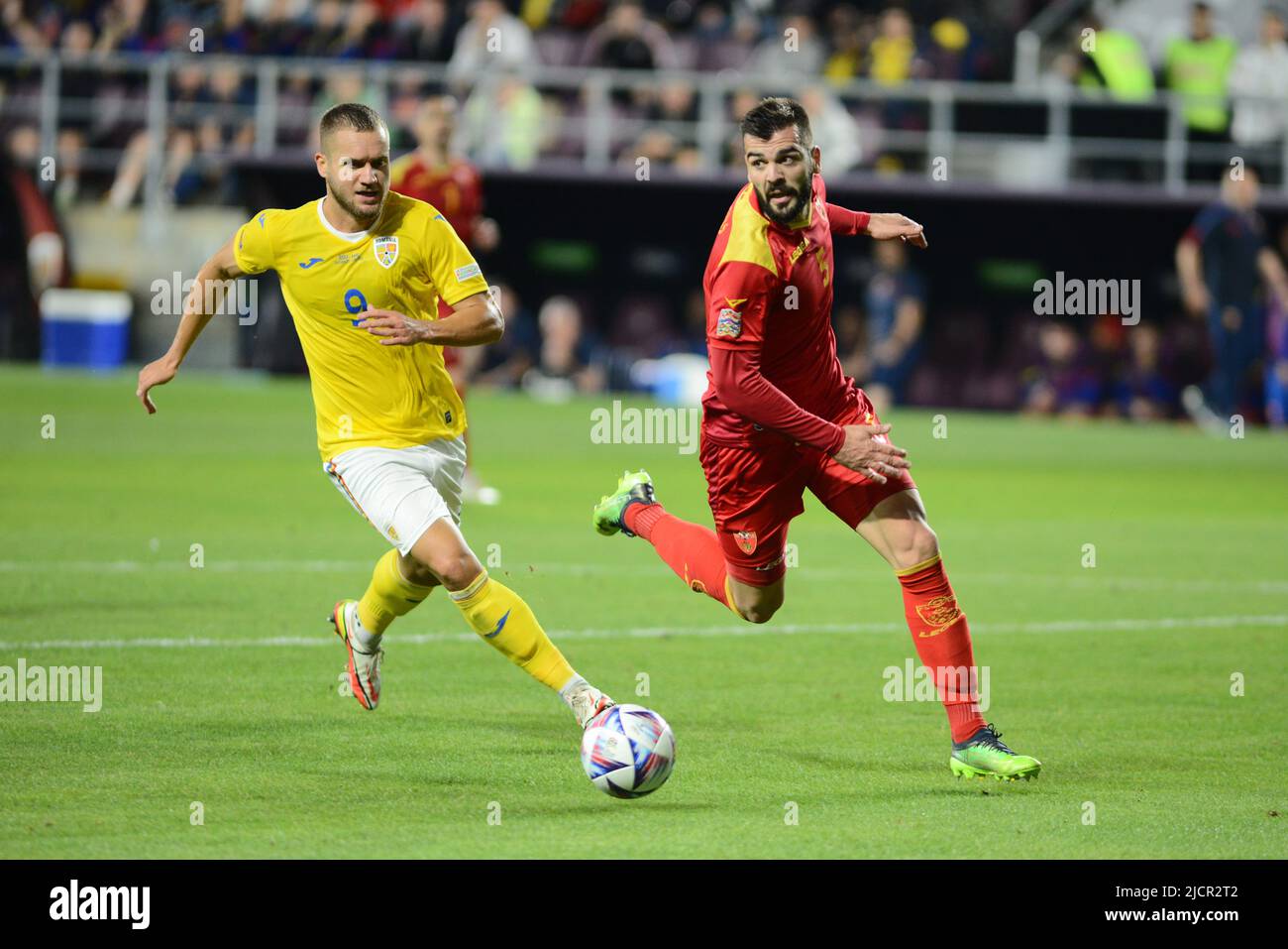 George Puscas #9 and Igor Vujačić #5 during UEFA Nations League game ...