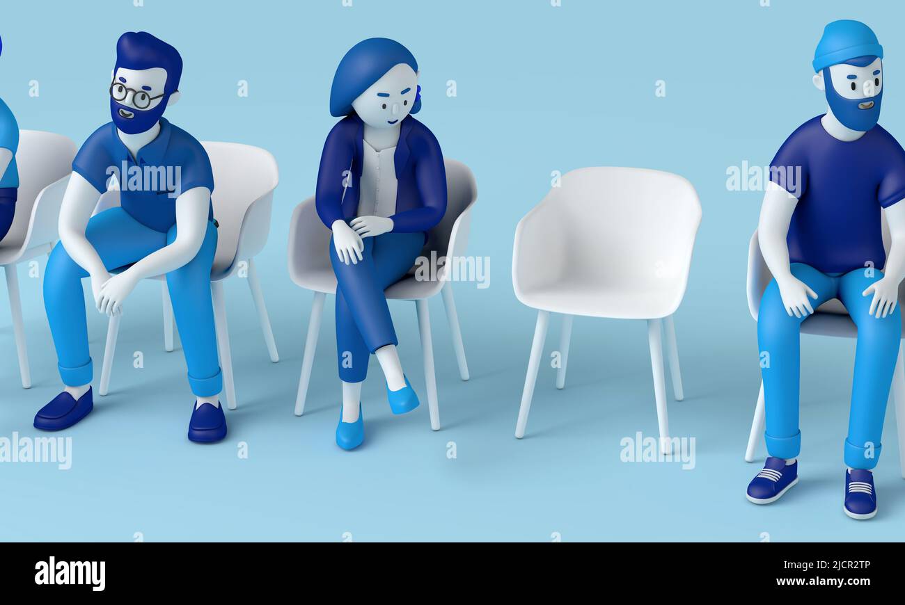 Business vacancy. Line of professional people with an empty chair. 3D ...