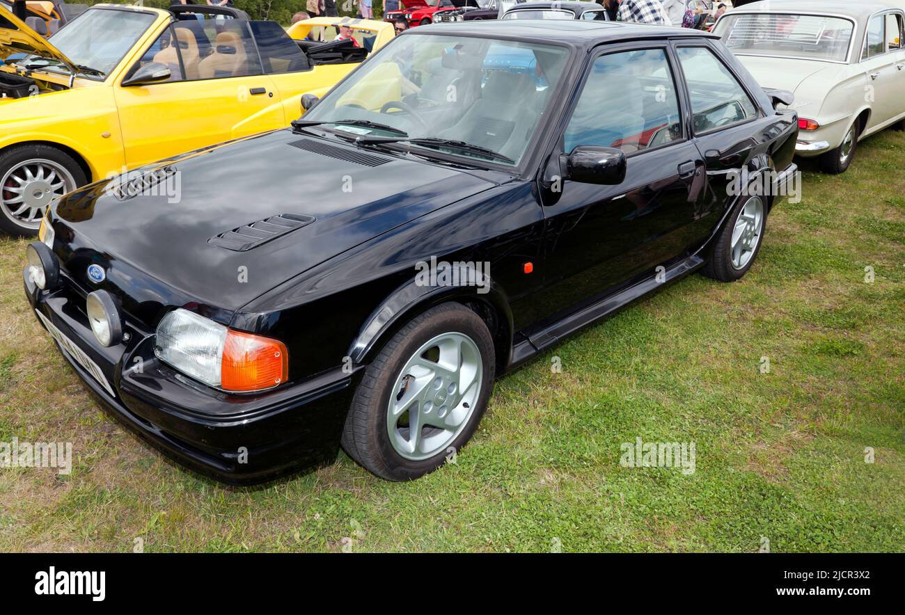 Three-quarters front view of a Black, Ford Escort RS Turbo Mk4, on ...