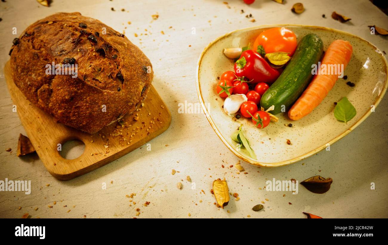 vegetables with fresh organic fruits and vegetable food. healthy diet ...