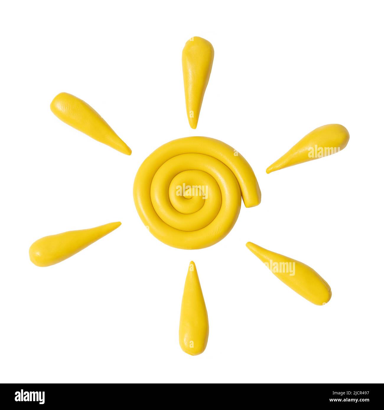 Yellow plasticine modeling clay finger textured sun isolated on white ...