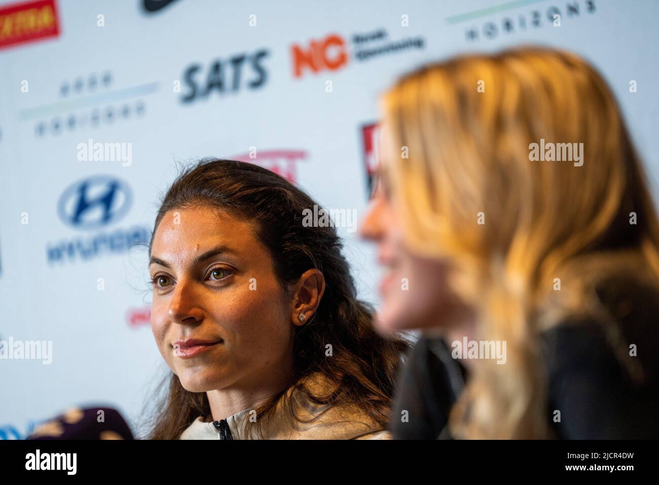 Oslo 20220614.Olga Lyakhova from Ukraine during press conferences in front of Bislett Games in ...