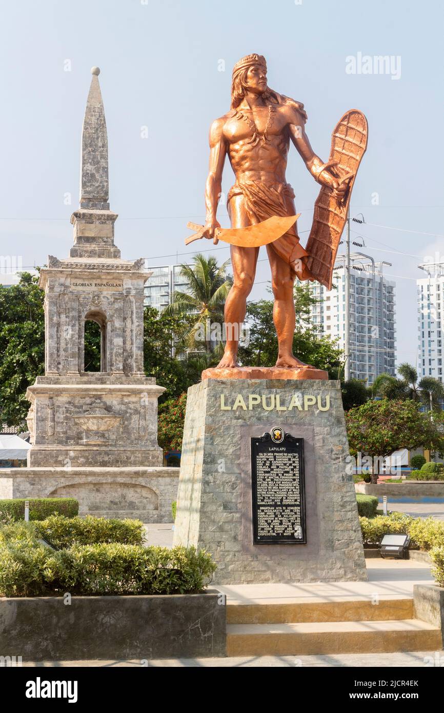 The more than life sized statue of Cebu hero Lapulapu at the Mactan Shrine believed to be the ...