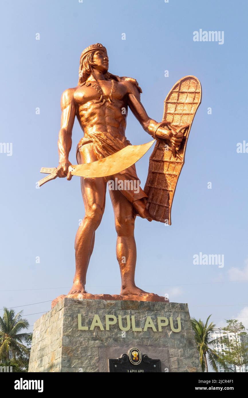 The more than life sized statue of Cebu hero Lapulapu at the Mactan Shrine believed to be the ...