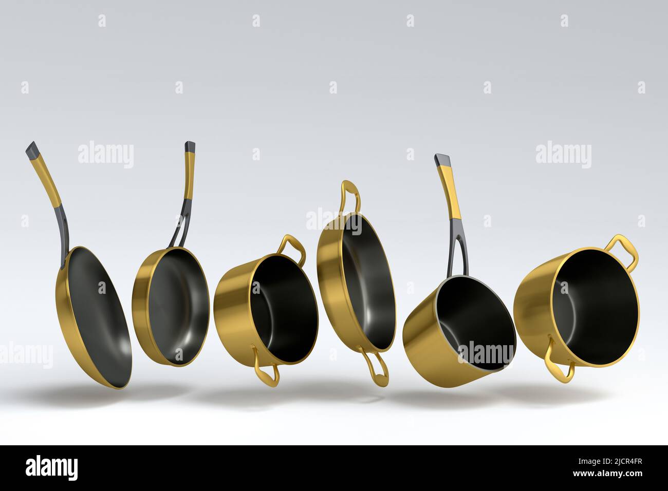 Set of flying stainless steel stewpot, frying pan and chrome plated ...