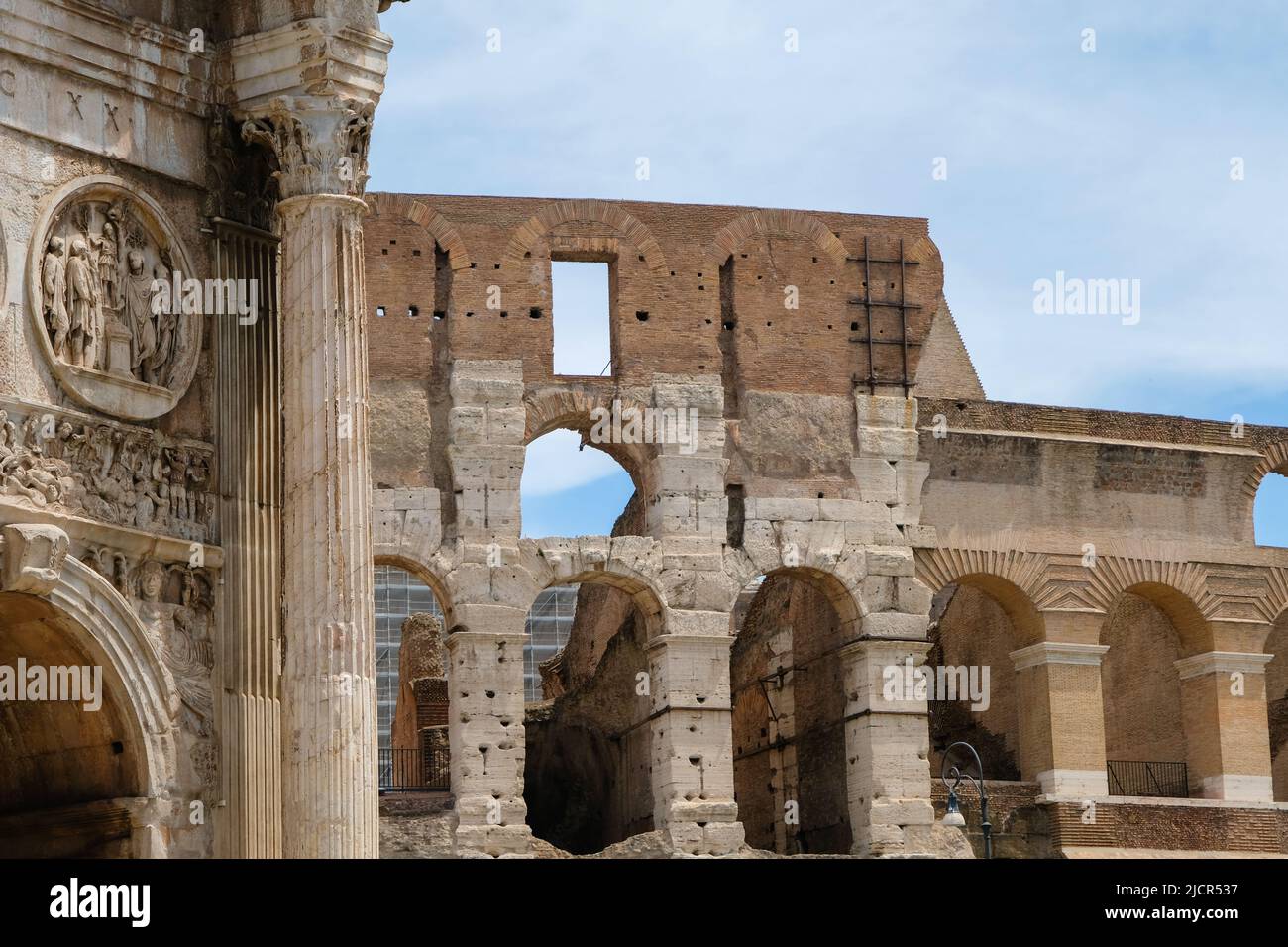 Detailed view of restoration stages of Roman Colosseum Stock Photo - Alamy