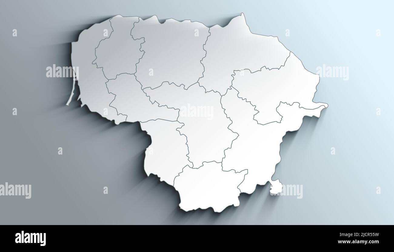 Geographical Map of Lithuania with Counties with Regions with Shadows ...