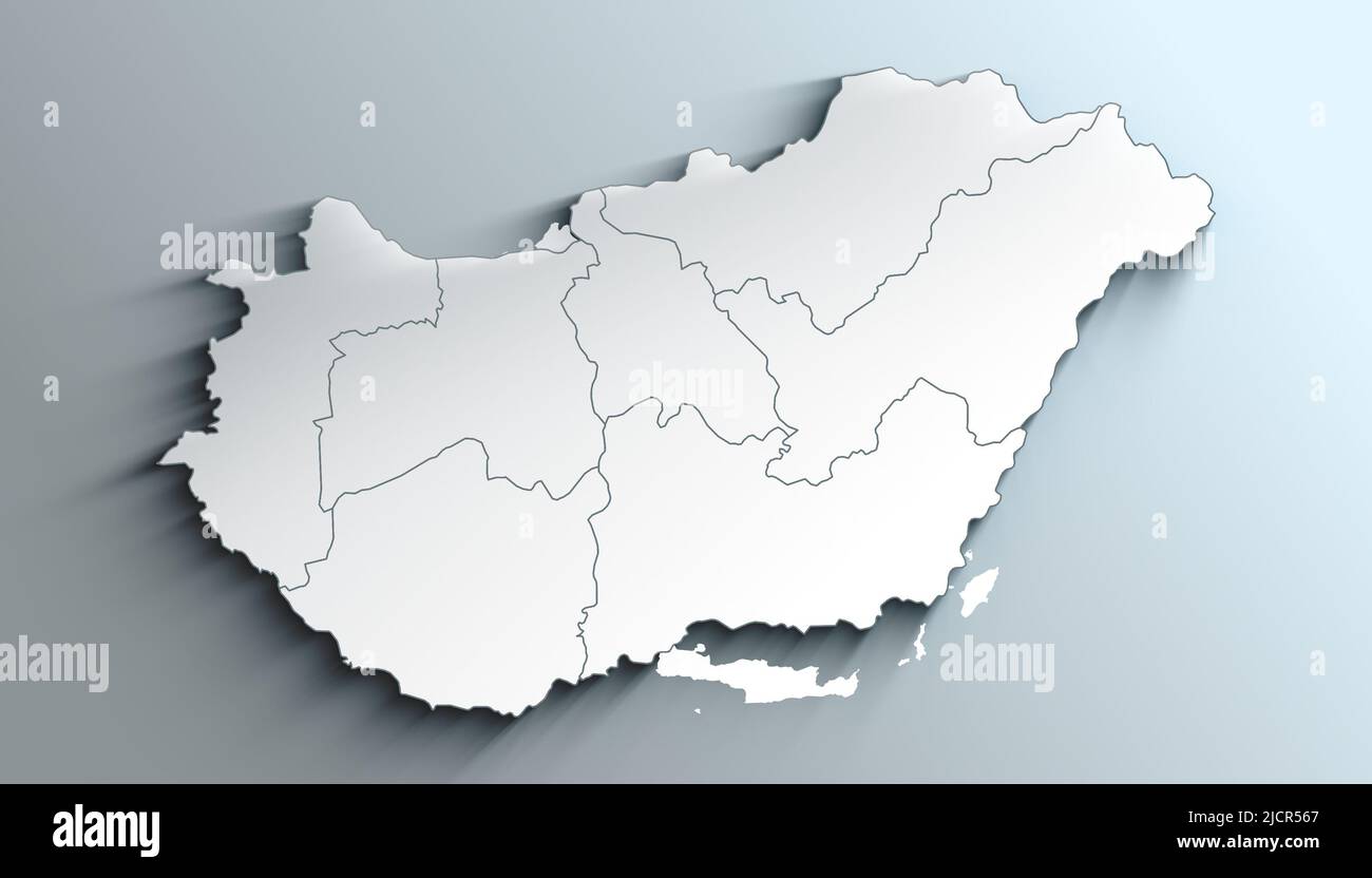 Geographical Map of Hungary with Regions with Regions with Shadows ...