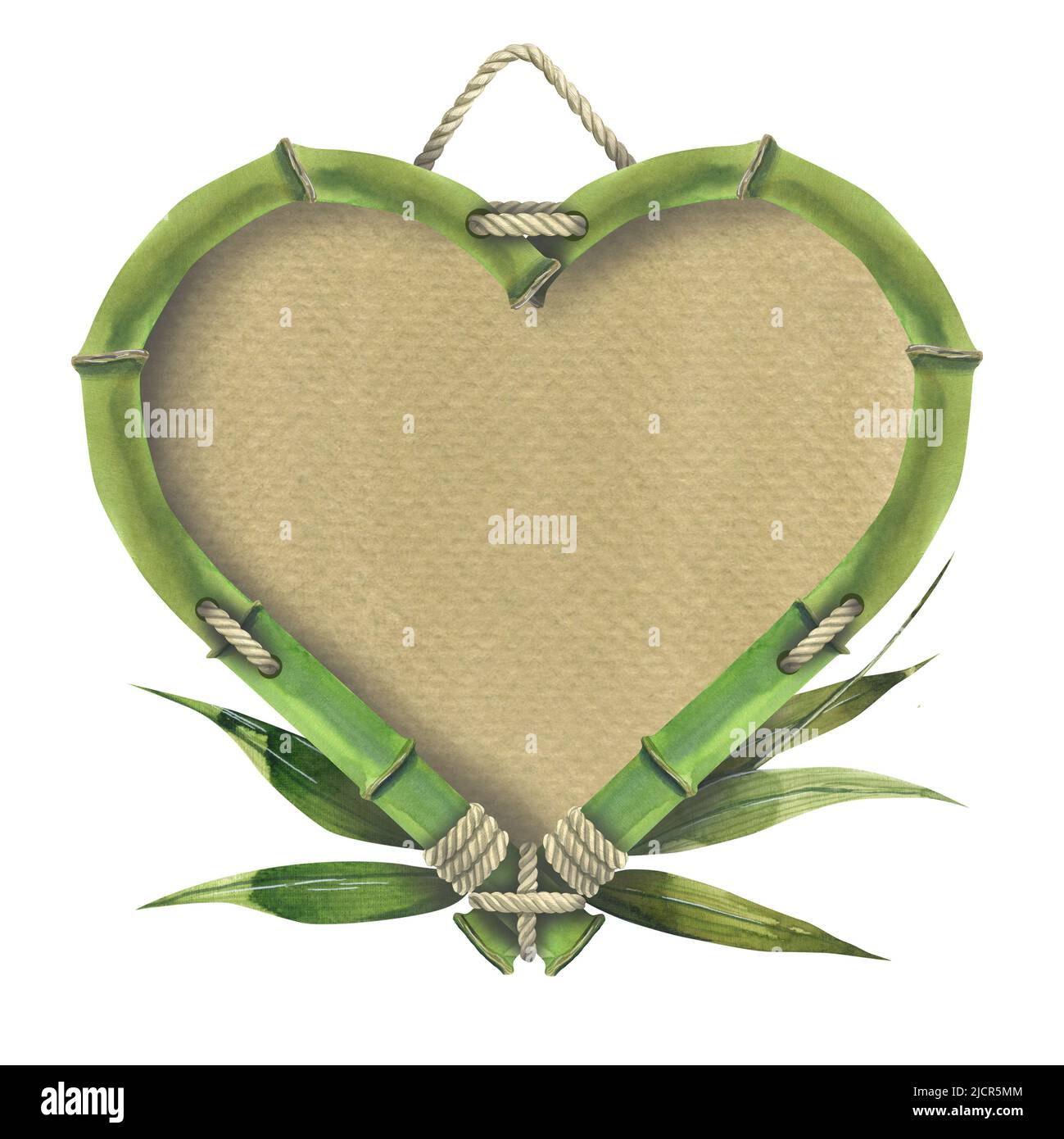 A heart-shaped frame made of bamboo stalks with a cardboard backing ...