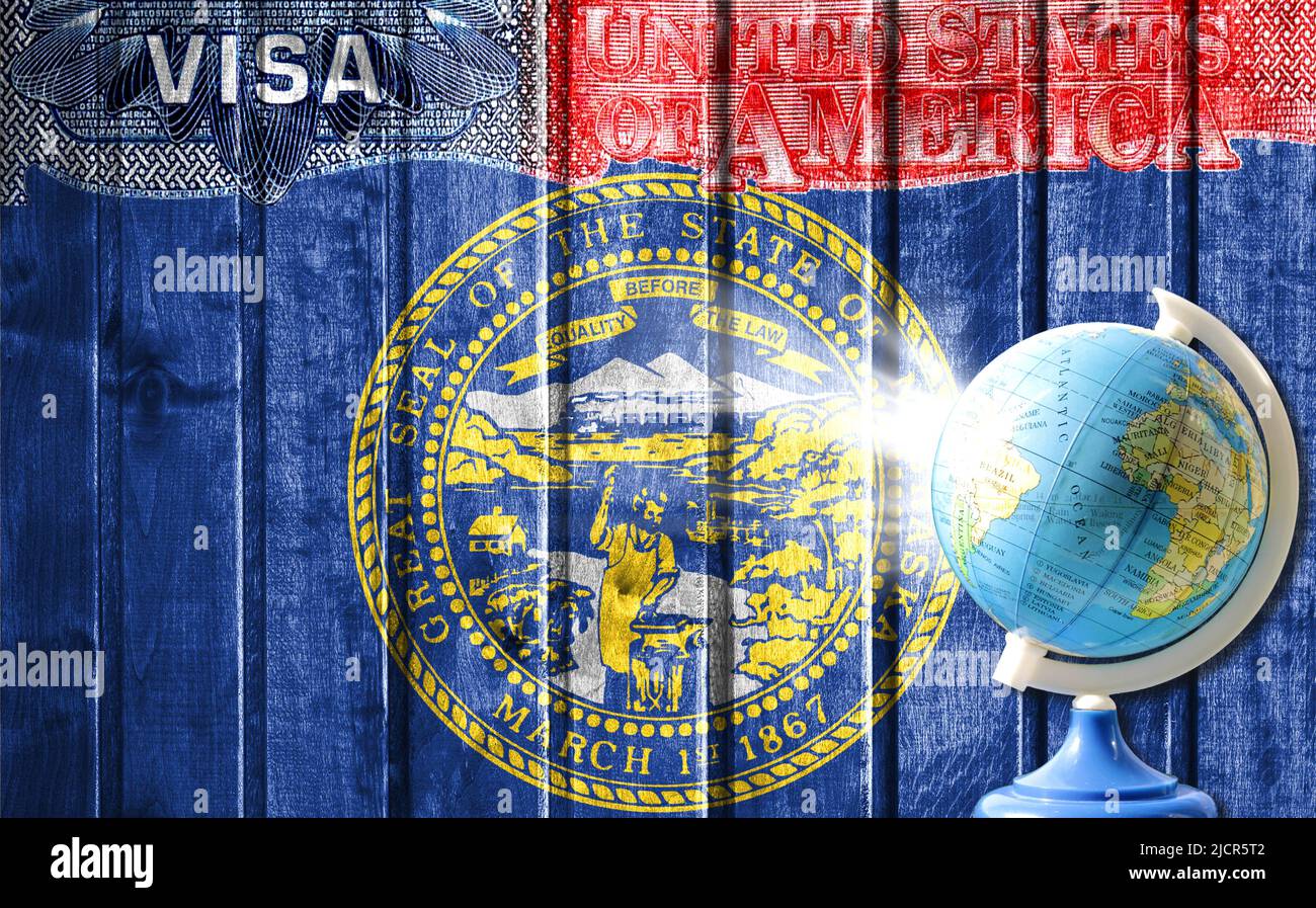 United States of America visa document, flag of State of Nebraska and ...