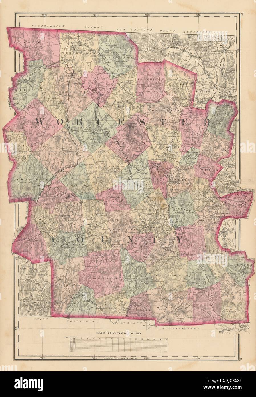 Worcester County, Massachusetts. WALLING & GRAY 1871 old antique map ...