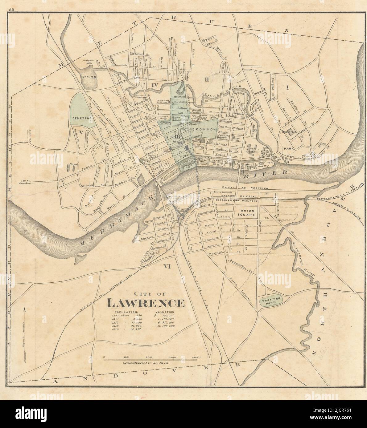City of Lawrence, Massachusetts. Town plan. WALLING & GRAY 1871 old map ...