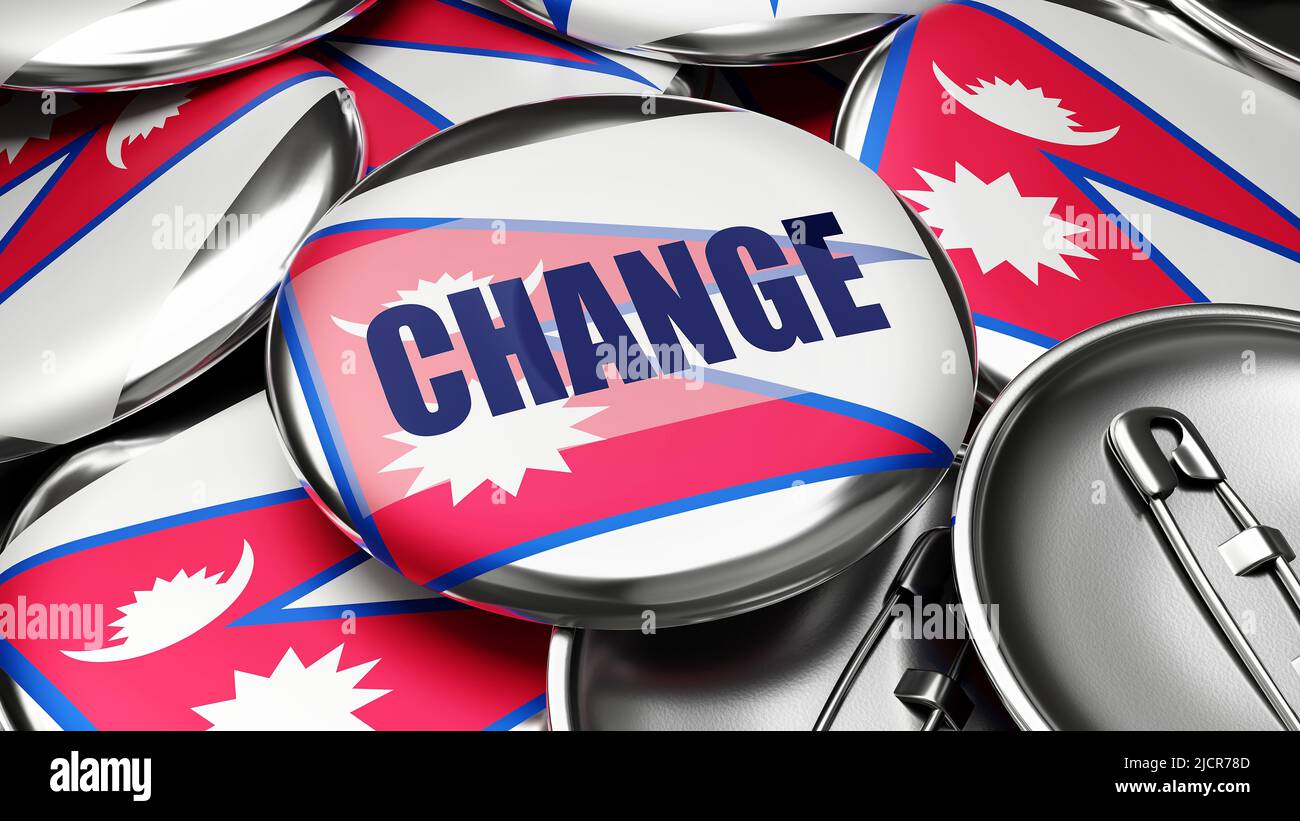 Change in Nepal - national flag of Nepal on dozens of pinback buttons ...