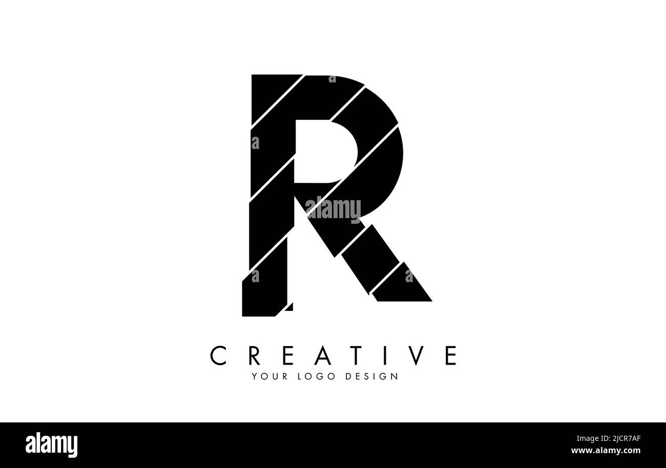 Black Letter R with abstract sliced effect logo design. Abstract vector ...