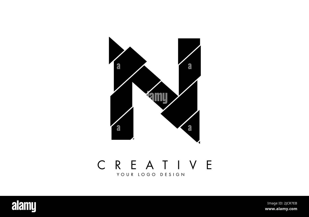 Black Letter N with abstract sliced effect logo design. Abstract vector ...