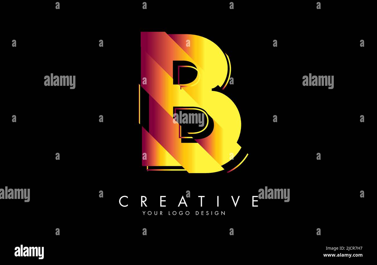 Vibrant orange letter B with abstract sliced effect logo design ...