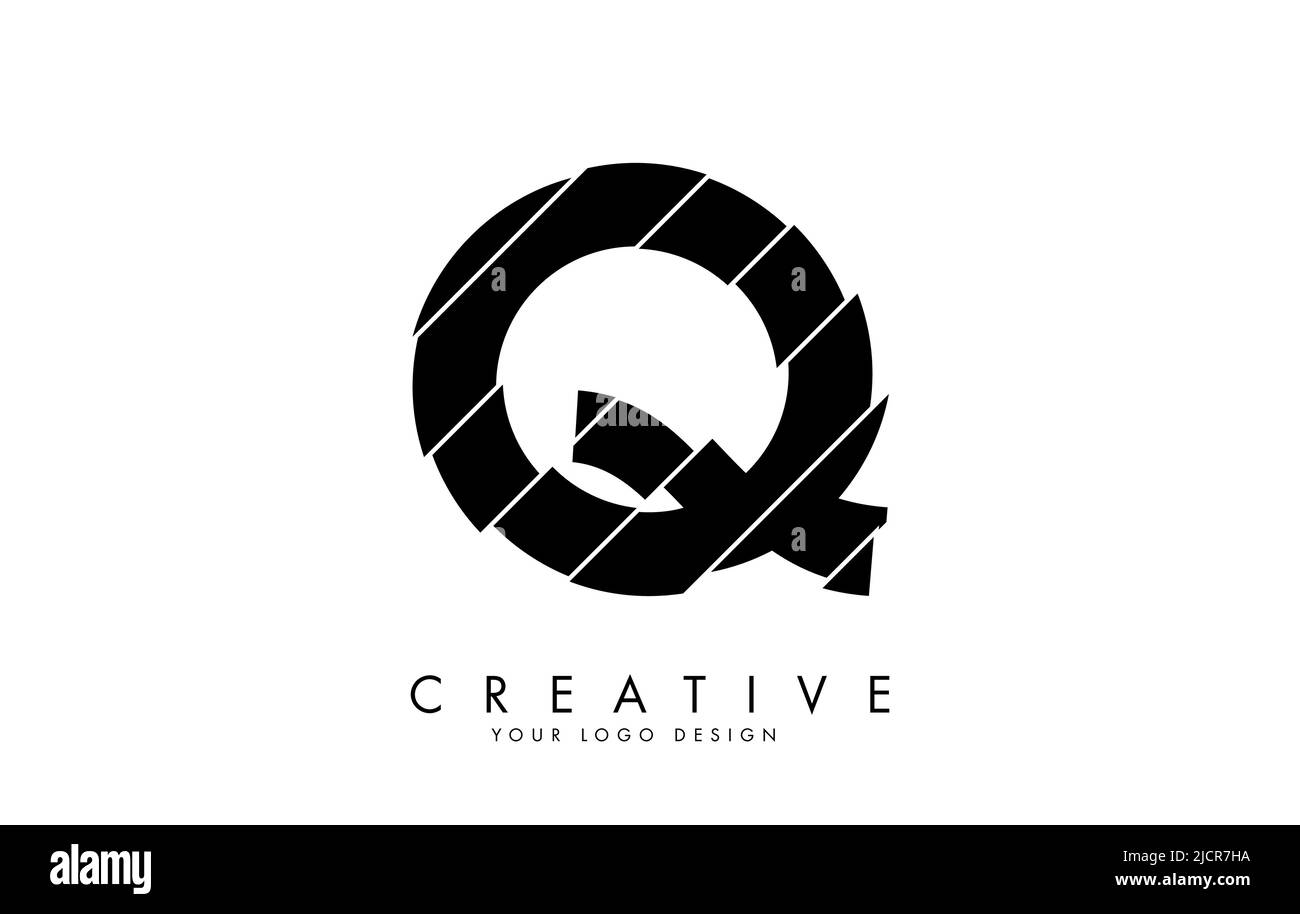 Black Letter Q with abstract sliced effect logo design. Abstract vector ...