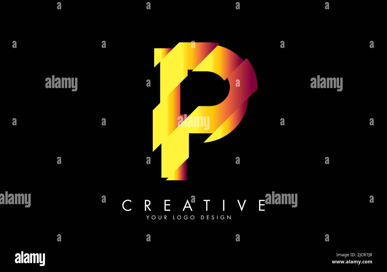 Vibrant orange letter P with abstract sliced effect logo design ...