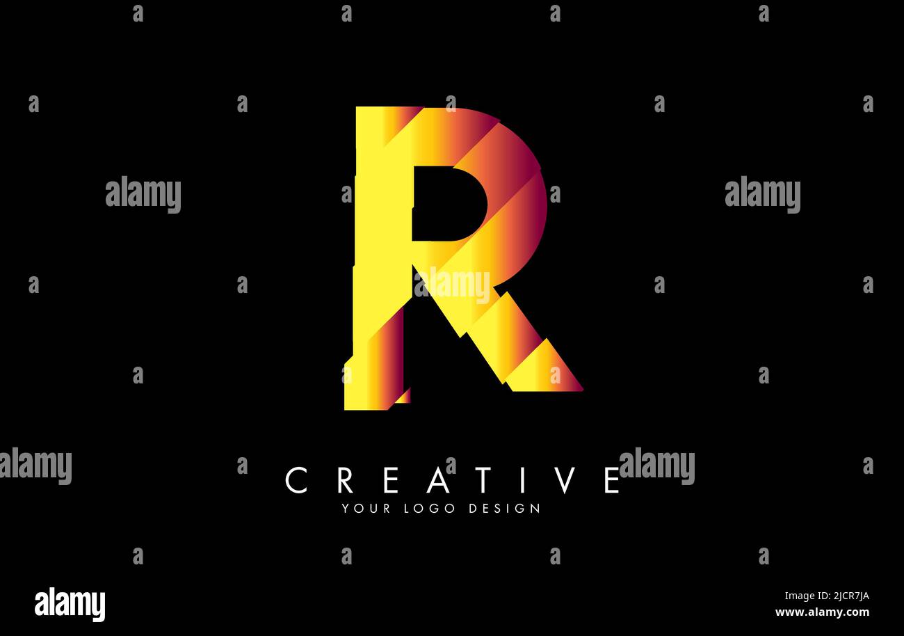Vibrant orange letter R with abstract sliced effect logo design ...