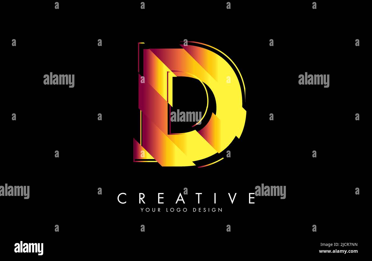 Vibrant orange letter D with abstract sliced effect logo design ...