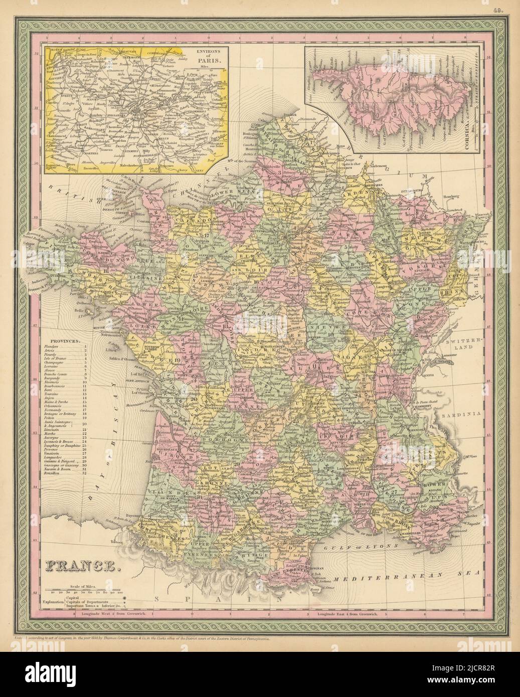Map of france 19th century hi-res stock photography and images - Alamy