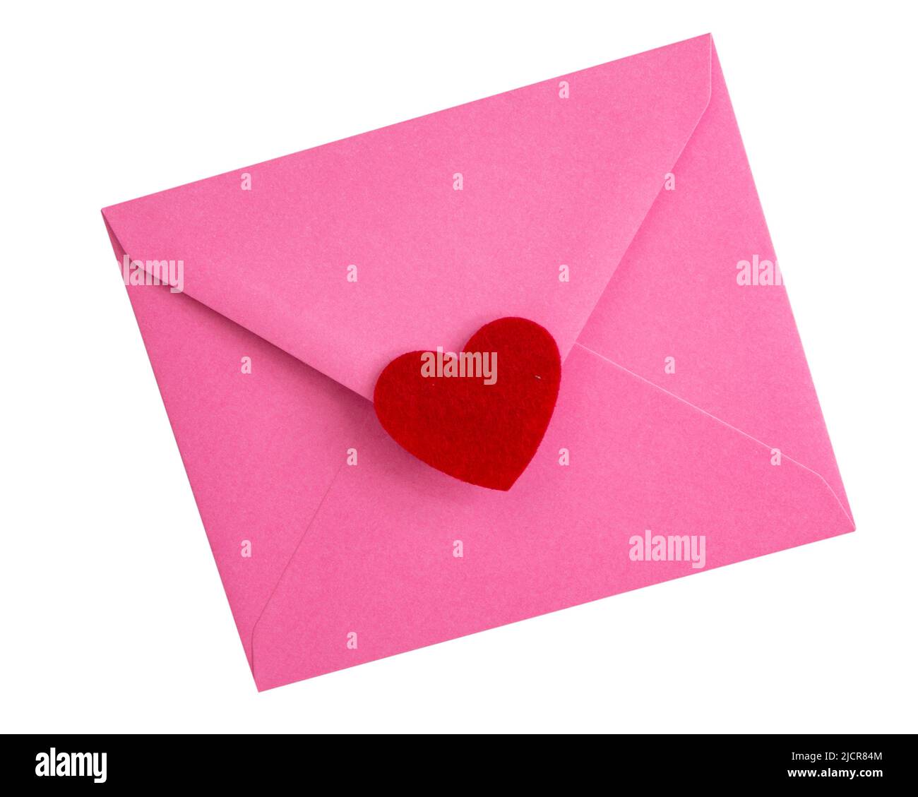 Pink craft envelope mail red heart isolated on the white background ...