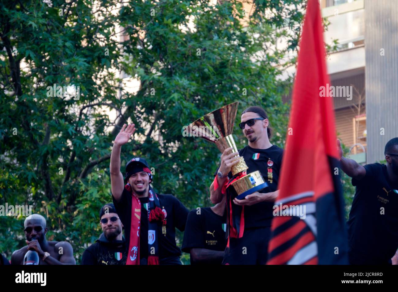 The AC Milan players parade through the corso Sempione in Milan to ...