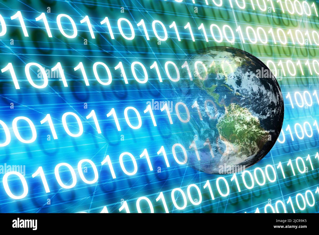 planet Earth emerging from a binary background, digital world concept ...