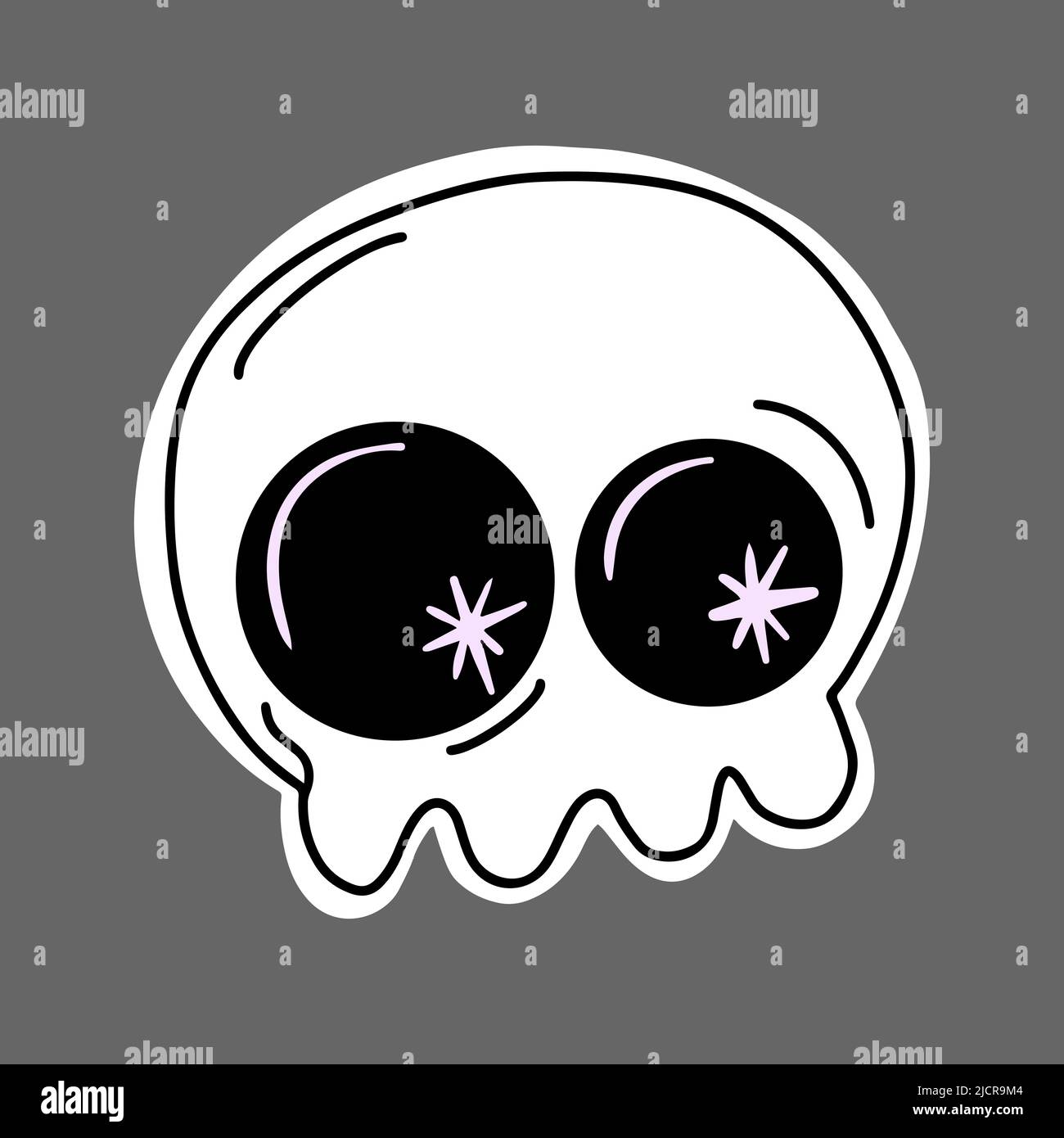 Vector Cute Halloween sticker. Skull with sparkles in empty eye sockets ...