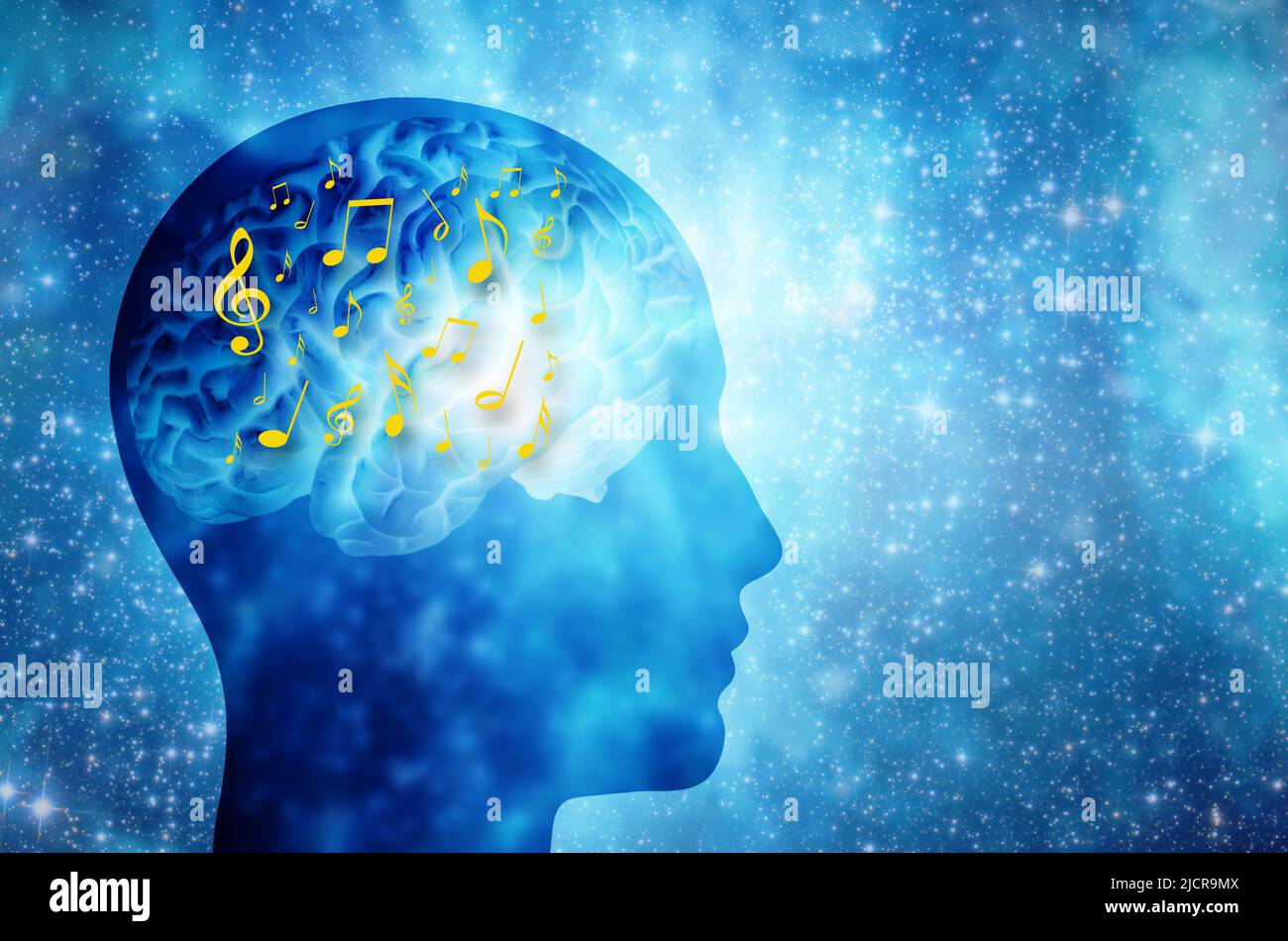 human head shape and music notes inside the brain, musician mind ...