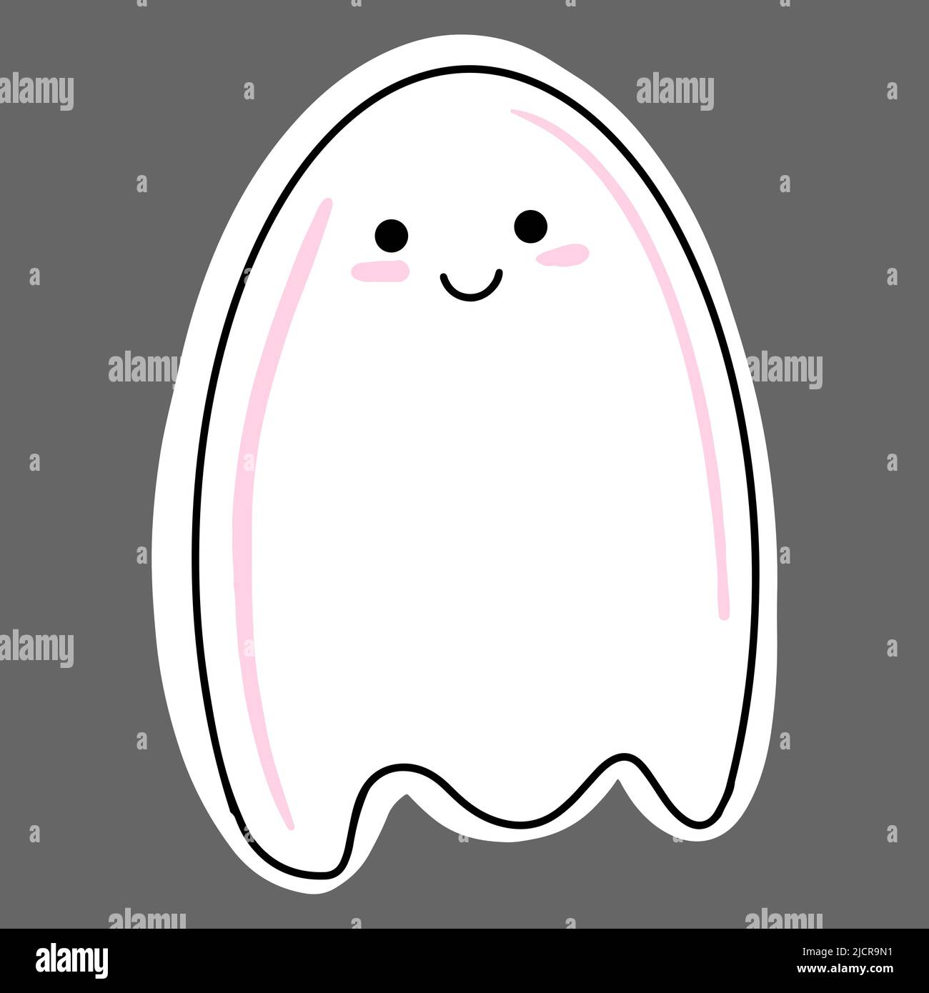 Vector Funny ghost with rosy cheeks. Cute Halloween sticker Stock ...