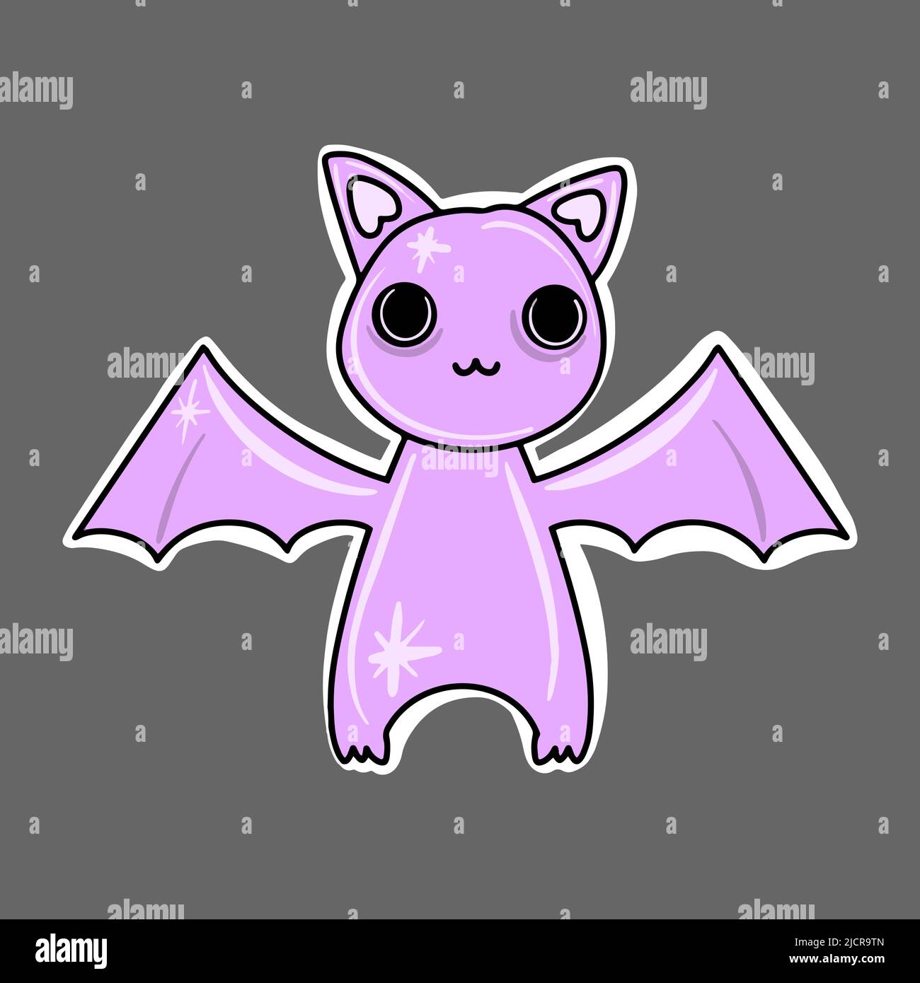 Vector Cute purple monster cat with wings. Halloween sticker Stock ...