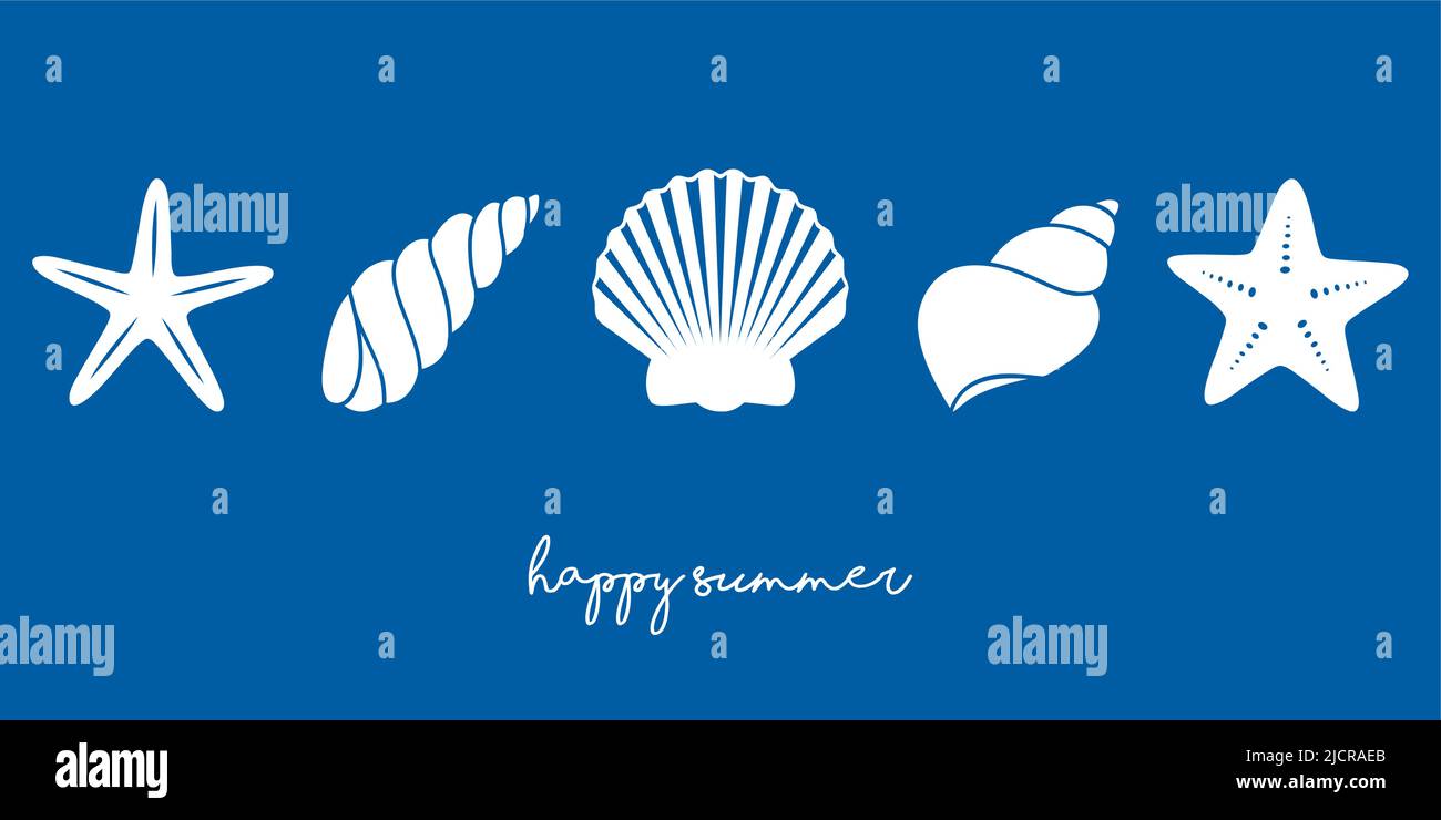 happy summer holiday design banner with sea shell starfish Stock Vector ...